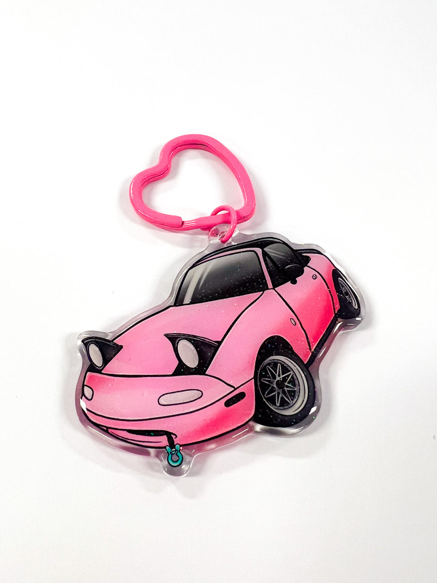 Kawaii Pink Miata - Keyring Glitter - Drift bunny decals
